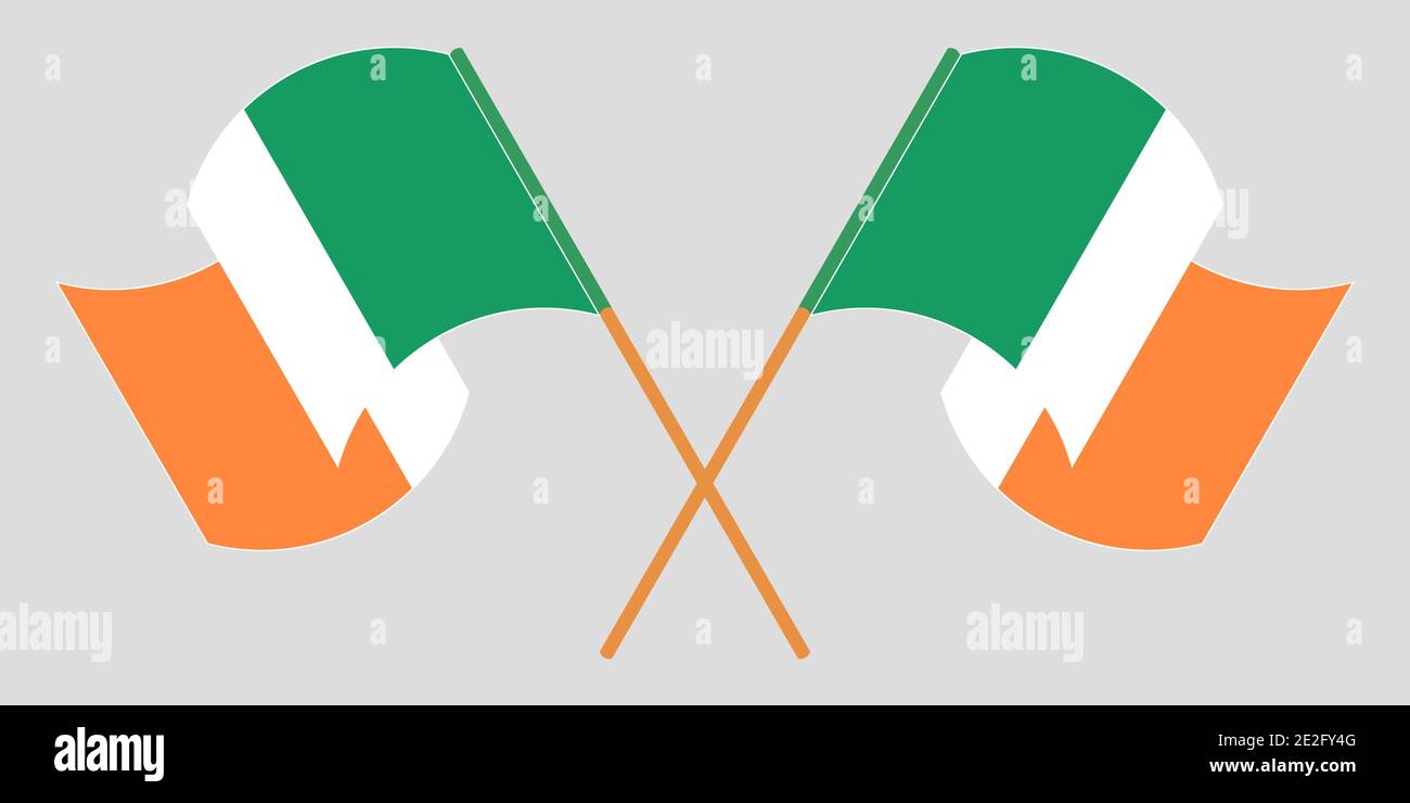 Crossed and waving flags of Ireland. Vector illustration Stock Vector ...