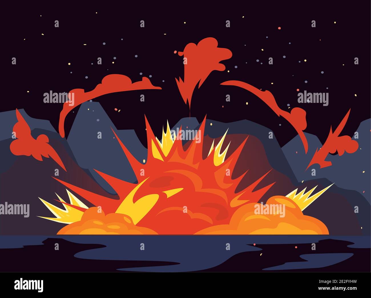 red and orange explosion flame at night design, Weapon destruction war ...