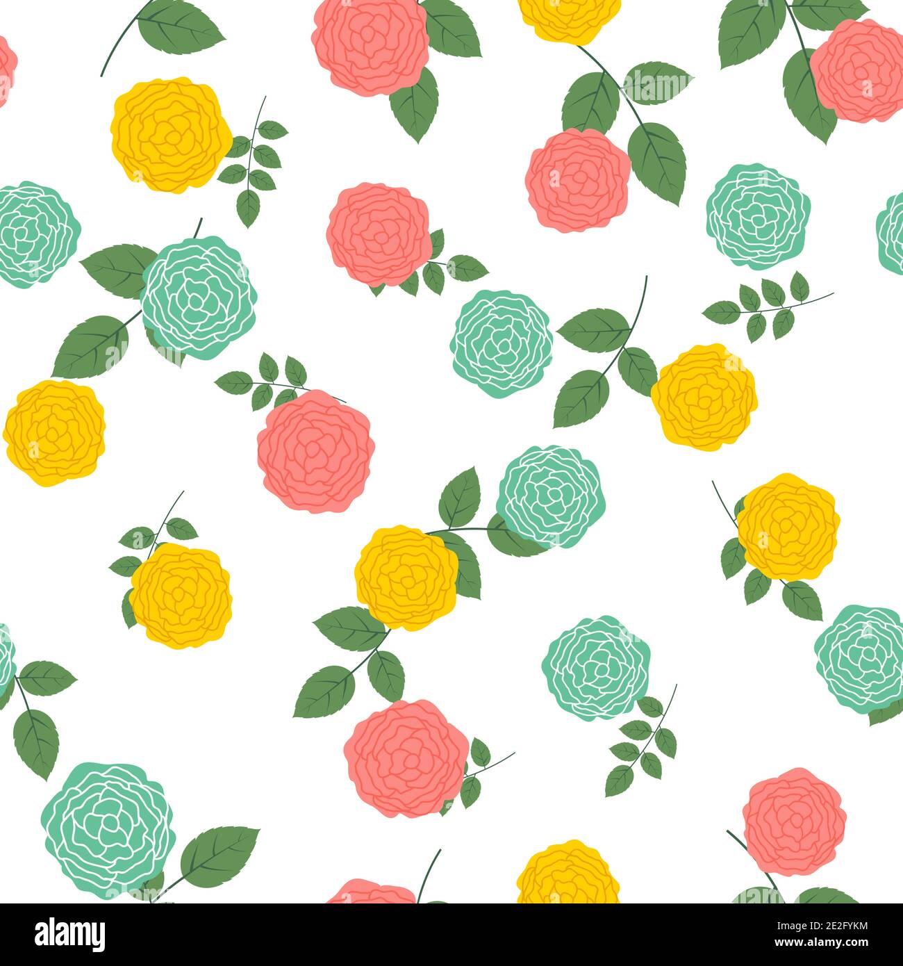 Simple Rose Flower and Leaves Natural Seamless Pattern Background ...
