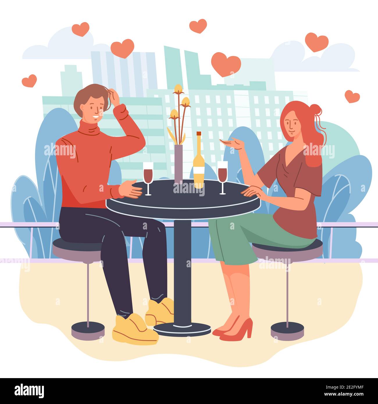 Flat cartoon characters lovers couple romantic date,vector illustration ...