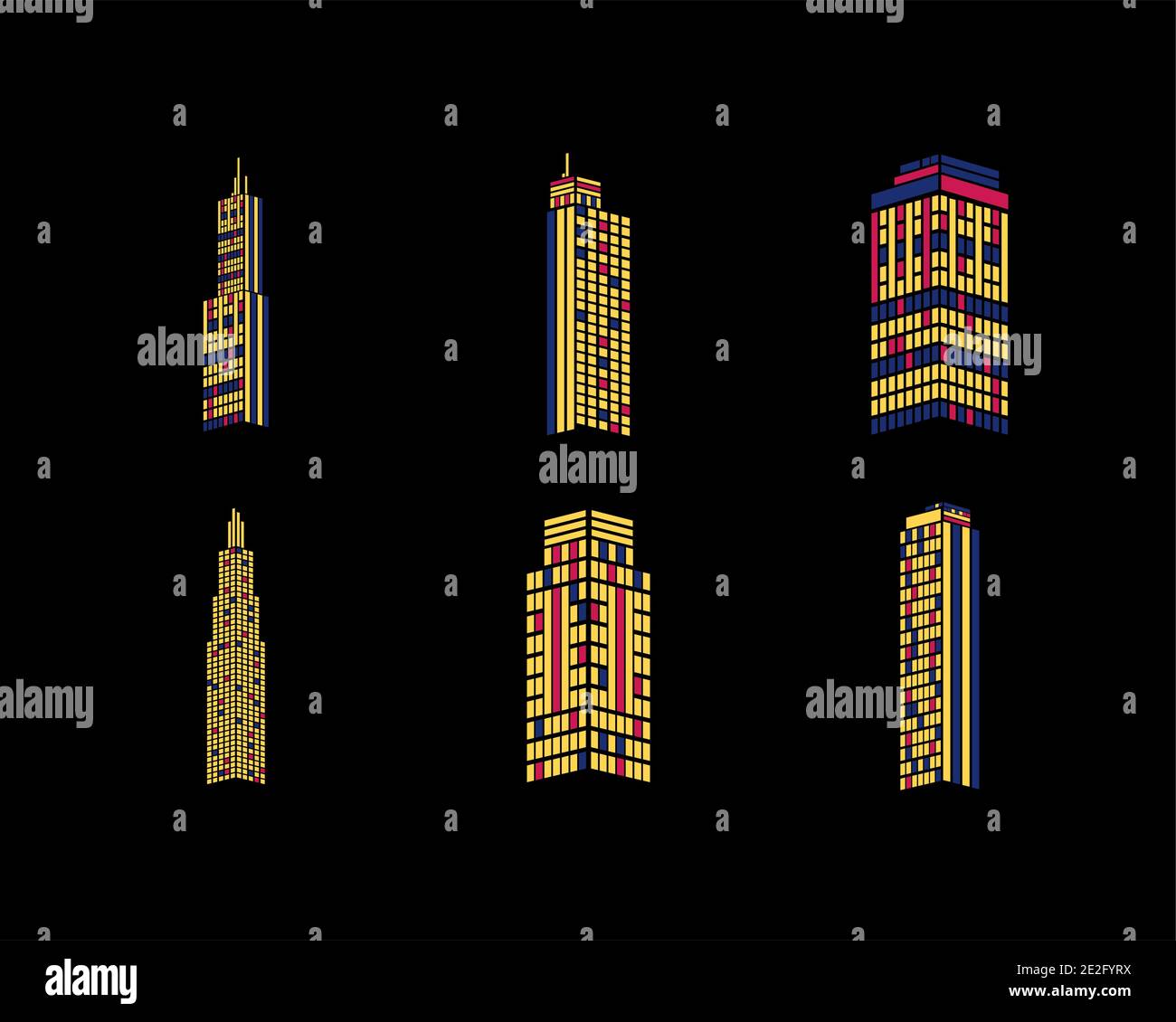 yellow buildings of city icon set design, architecture urban modern ...