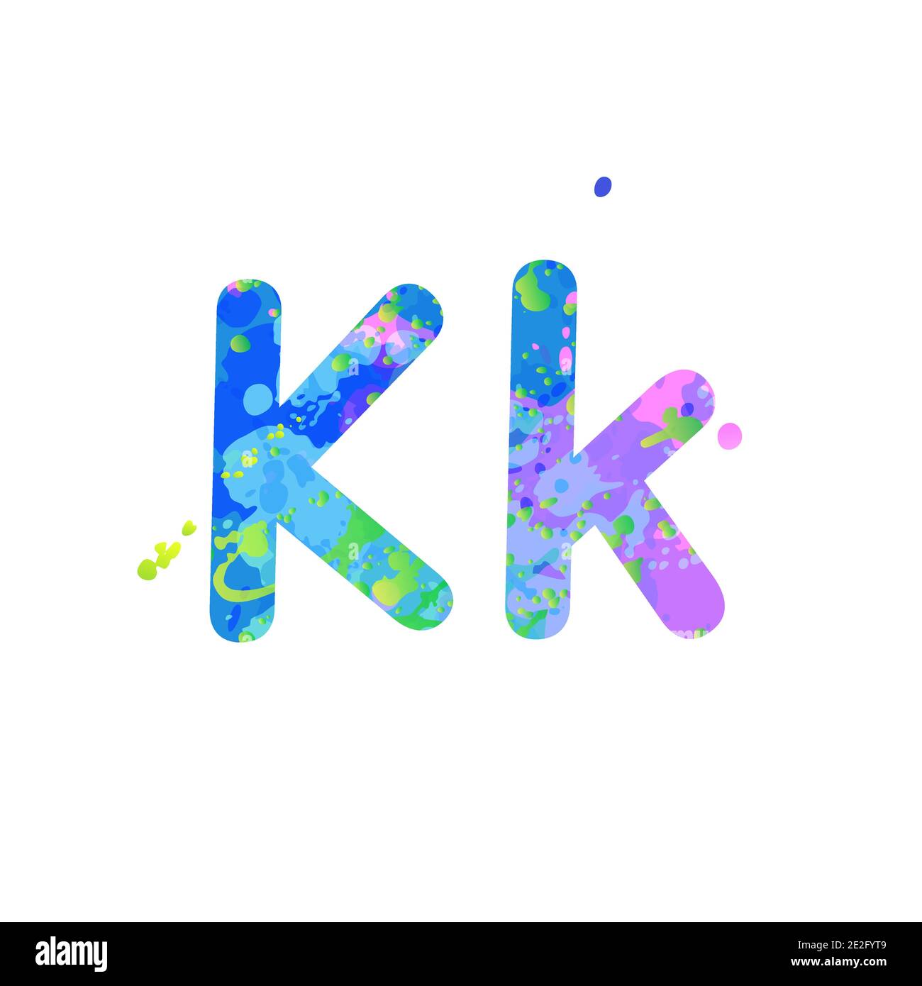 Letters K uppercase and lowercase with effect of liquid spots of paint ...