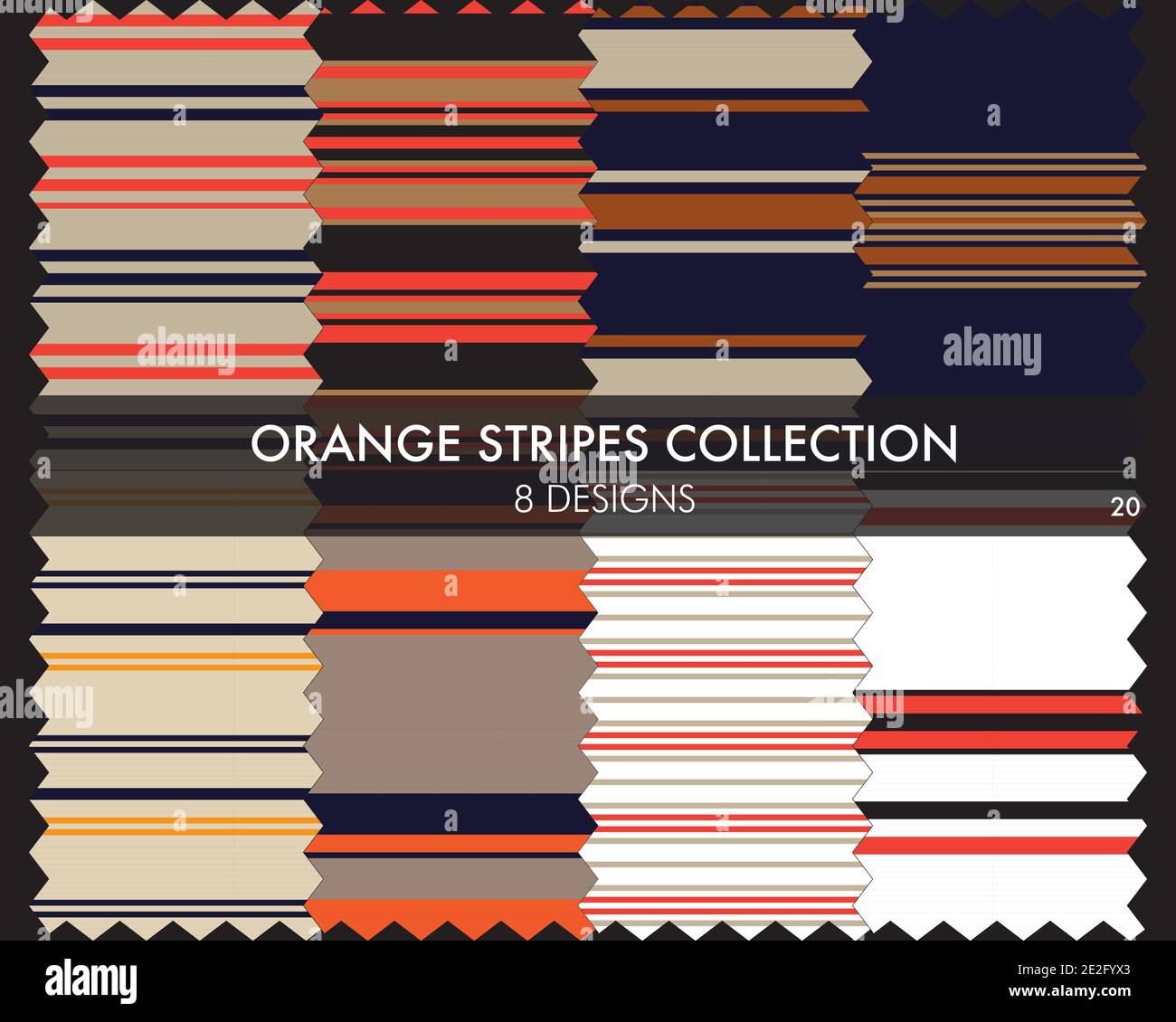 Orange striped seamless pattern collection includes 8 designs for ...