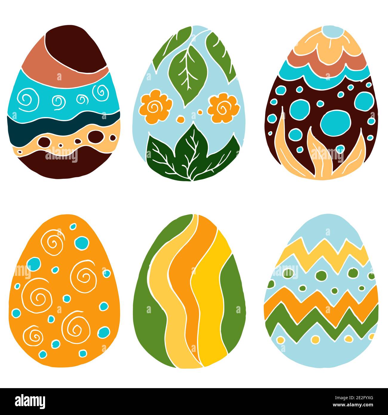 Easter illustration. Happy Easter. A set of hand drawings, Easter eggs ...
