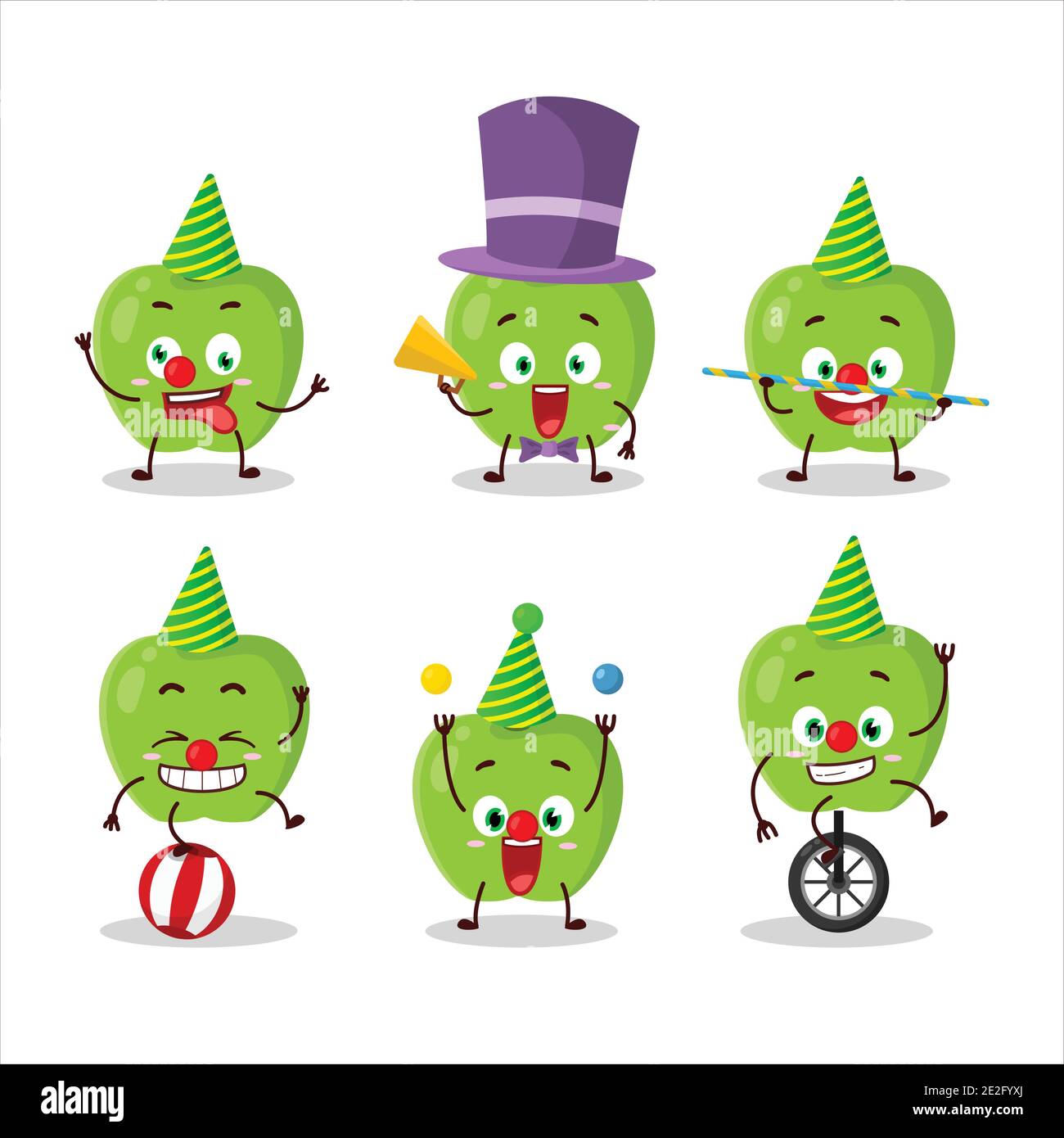 Cartoon character of new green apple with various circus shows. Vector ...