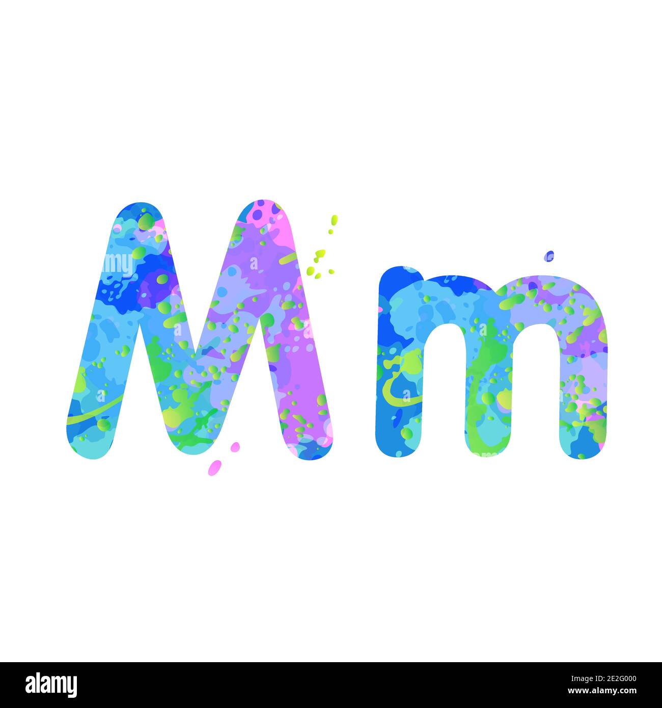 Letters M uppercase and lowercase with effect of liquid spots of paint ...