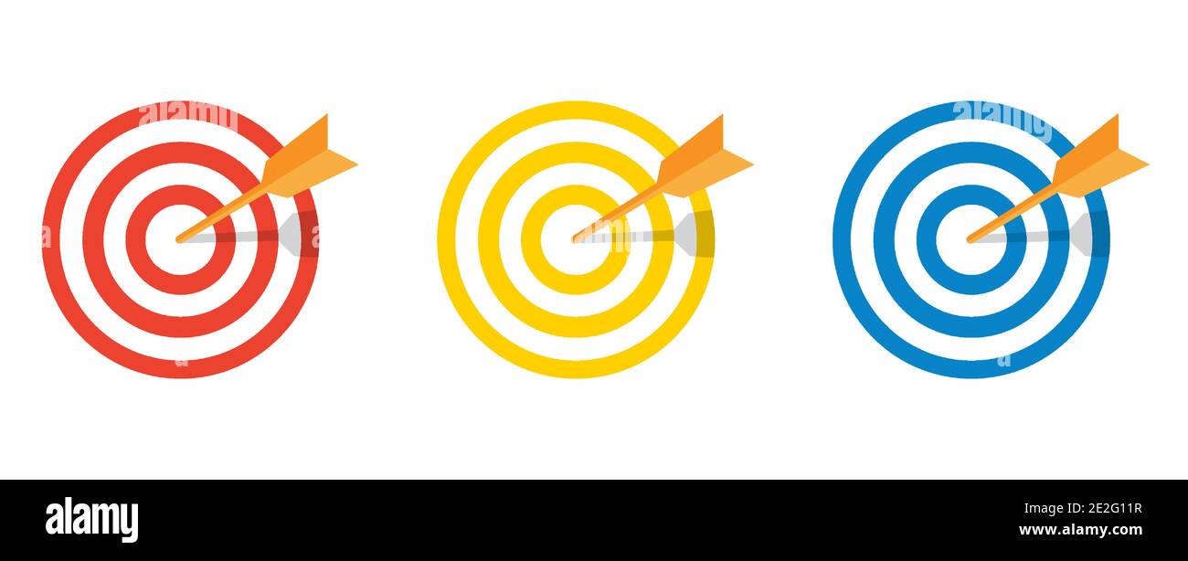 Set of vector targets on a white background. Red, blue, yellow sight ...