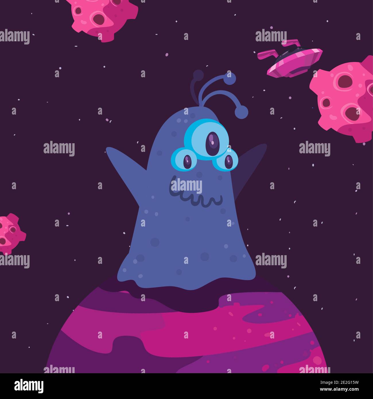 Space alien cartoon on planet of universe cosmos and futuristic theme ...