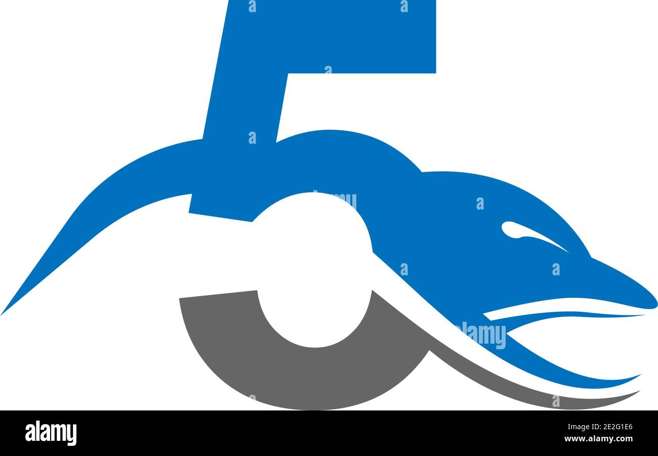 Dolphin with number 5 logo icon design concept vector template ...