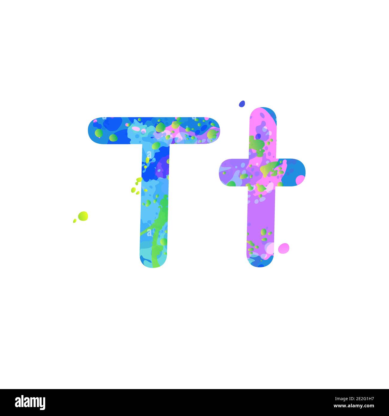 Letters T uppercase and lowercase with effect of liquid spots of paint ...