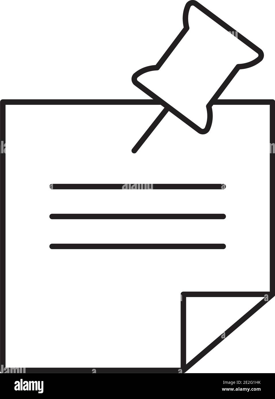 note paper with push pin over white background, line style, vector ...