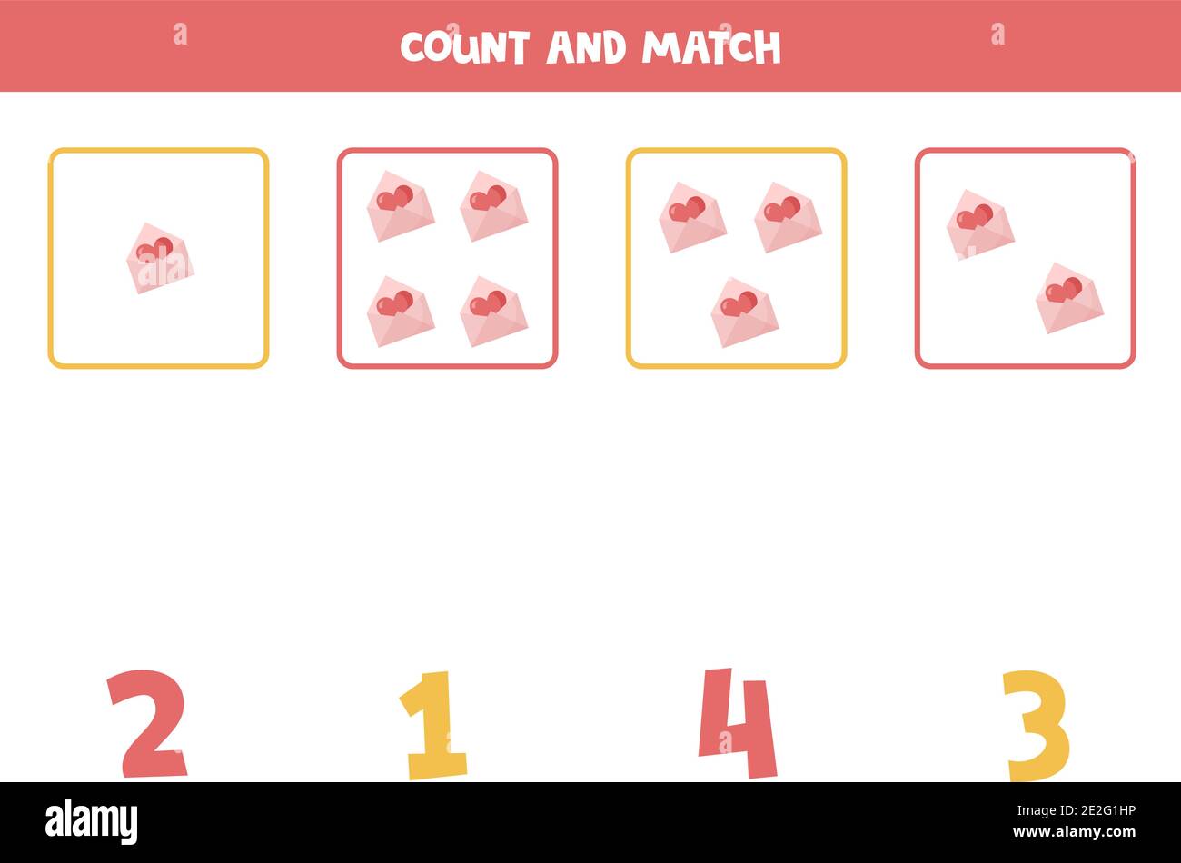 Count all valentine envelopes and match with correct answer ...