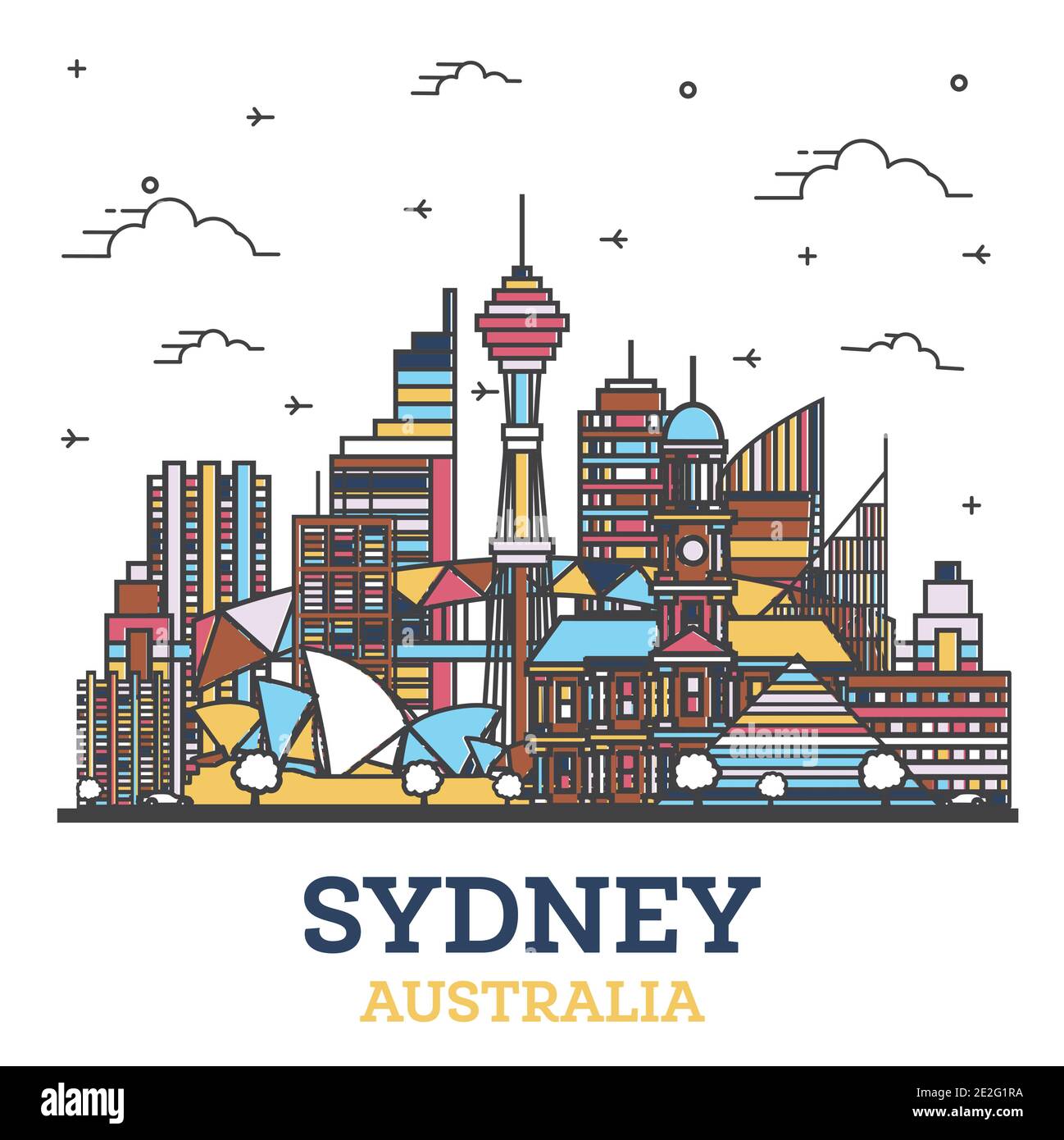 Outline Sydney Australia City Skyline with Modern Colored Buildings ...