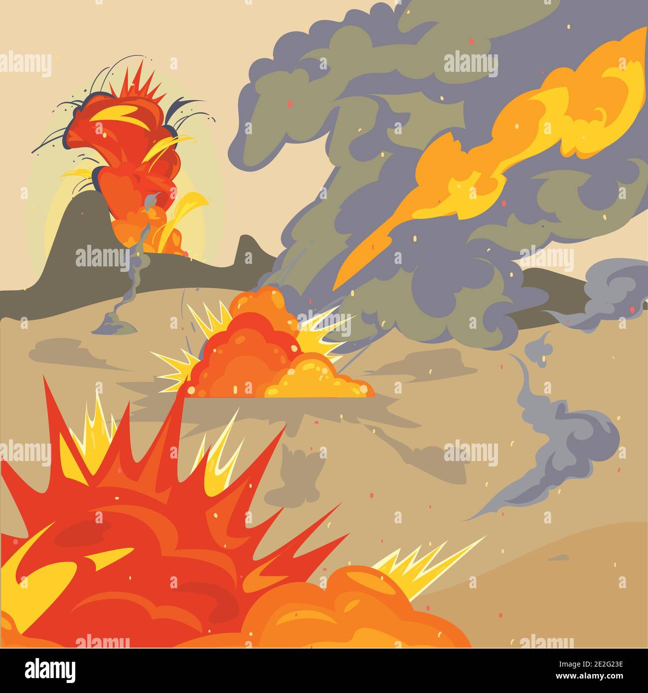 three explosions at landscape design, Weapon destruction war and boom ...