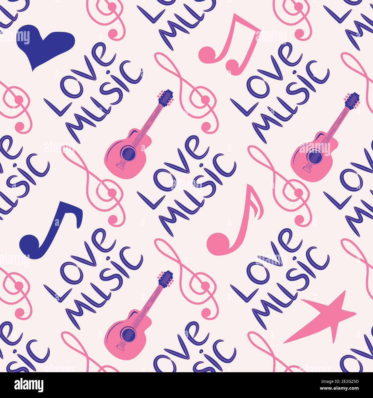 Love music seamless pattern with country guitar, music notes, treble ...
