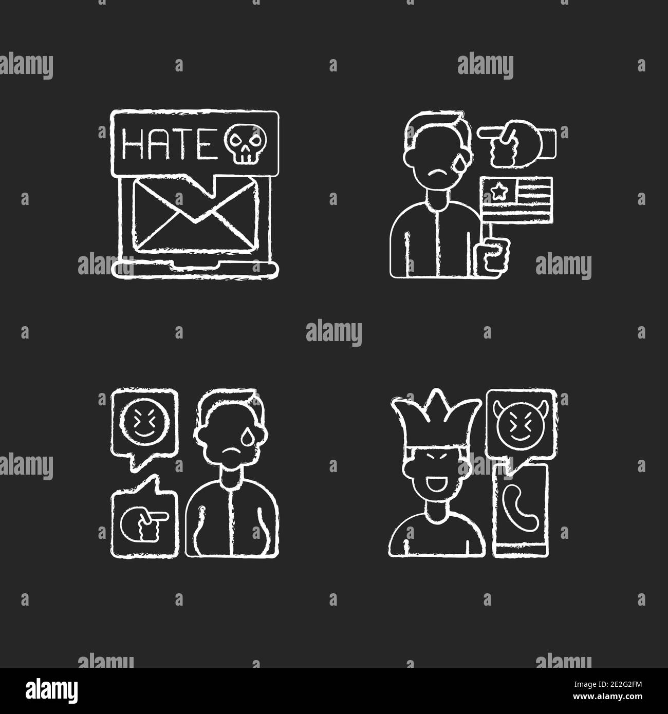 Offensive comments online chalk white icons set on black background ...