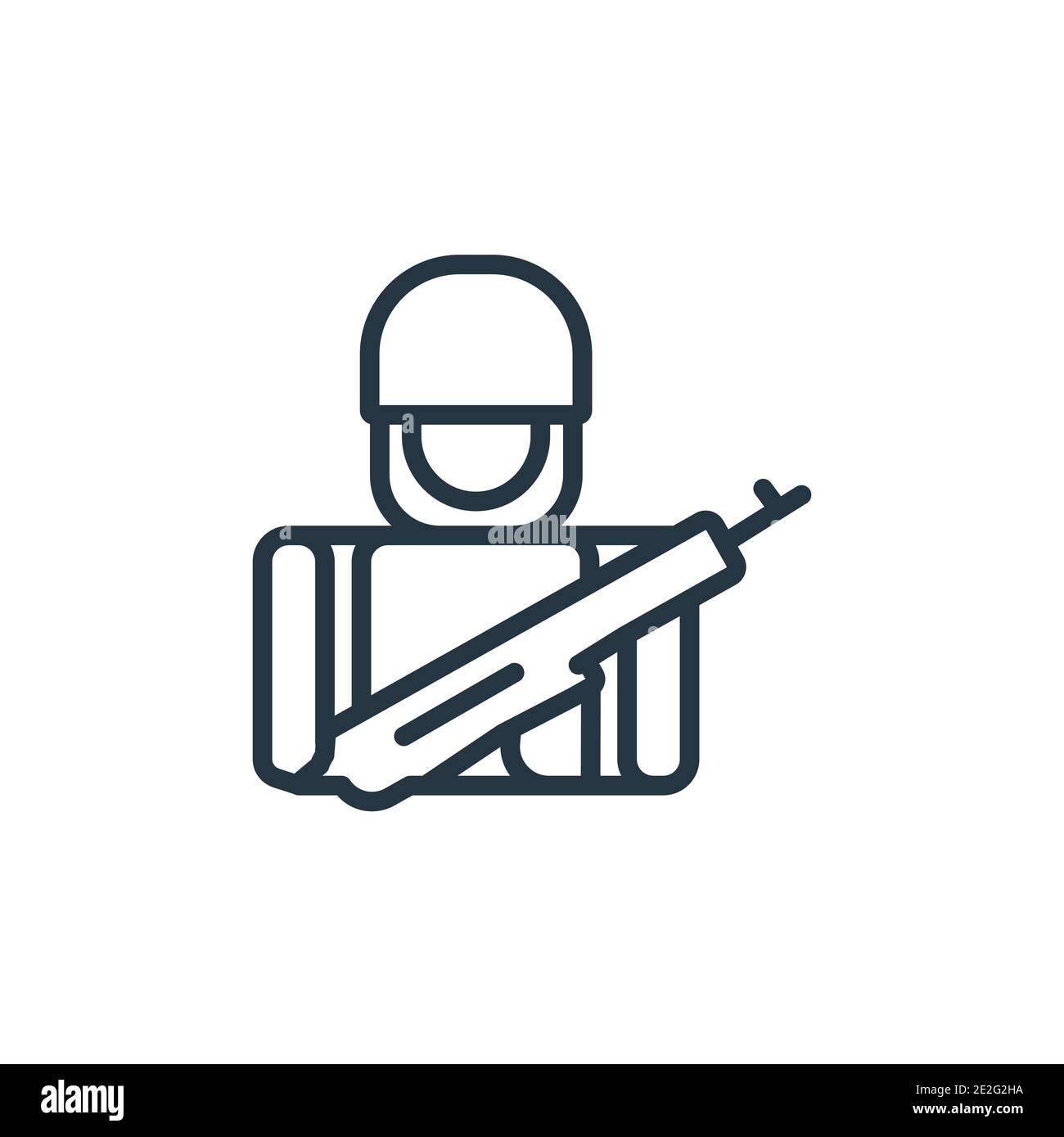 Soldiers and a weapon outline vector icon. Thin line black soldiers and ...