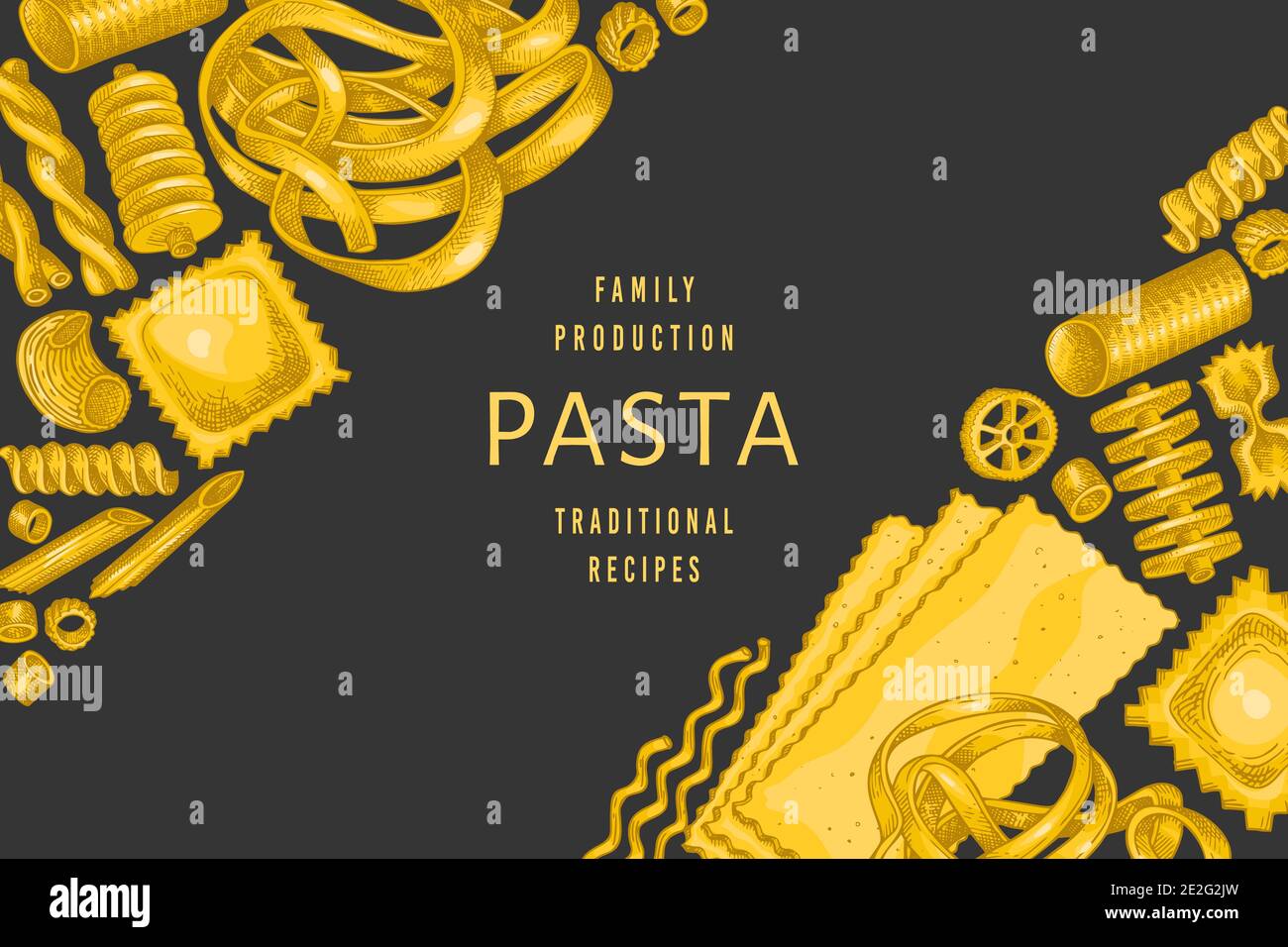 Italian pasta design template. Hand drawn vector food illustration ...