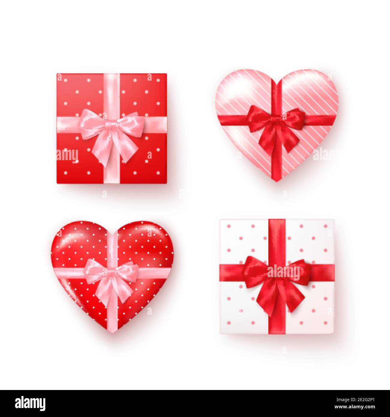 Set of gift boxes with silk bows in realistic style top view. Square ...