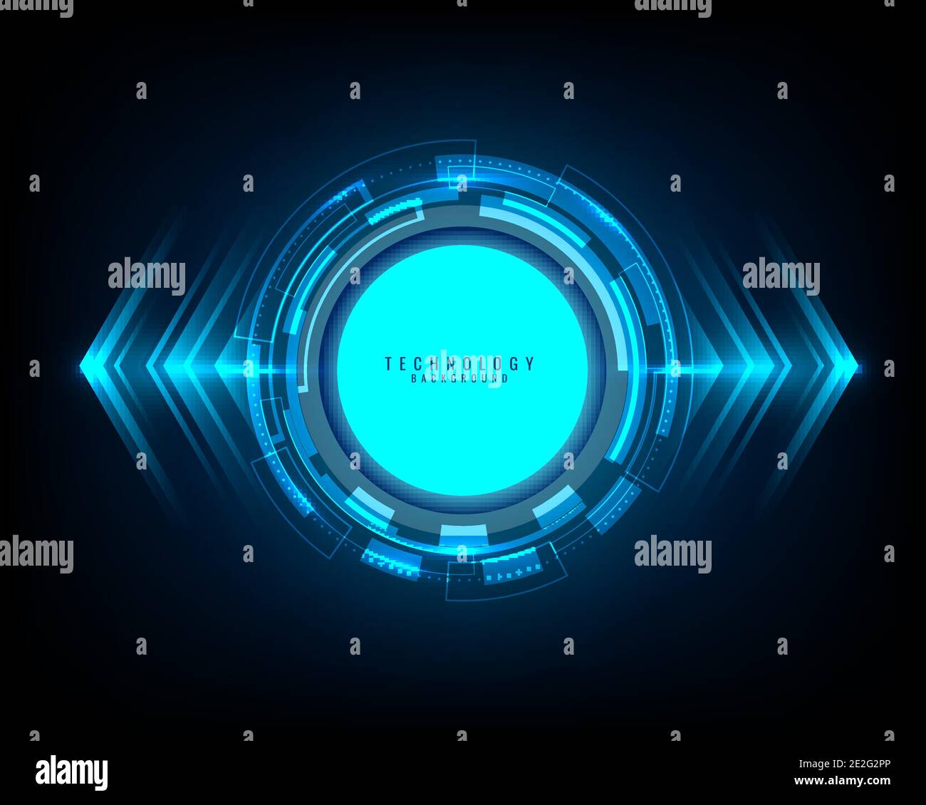 Abstract technology blue circle, light beam and arrow pattern on dark ...
