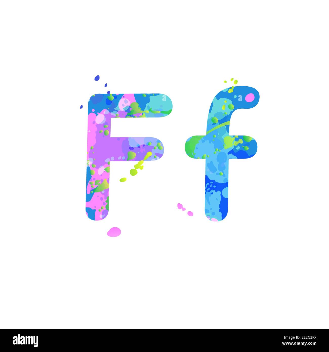 Letters F uppercase and lowercase with effect of liquid spots of paint ...