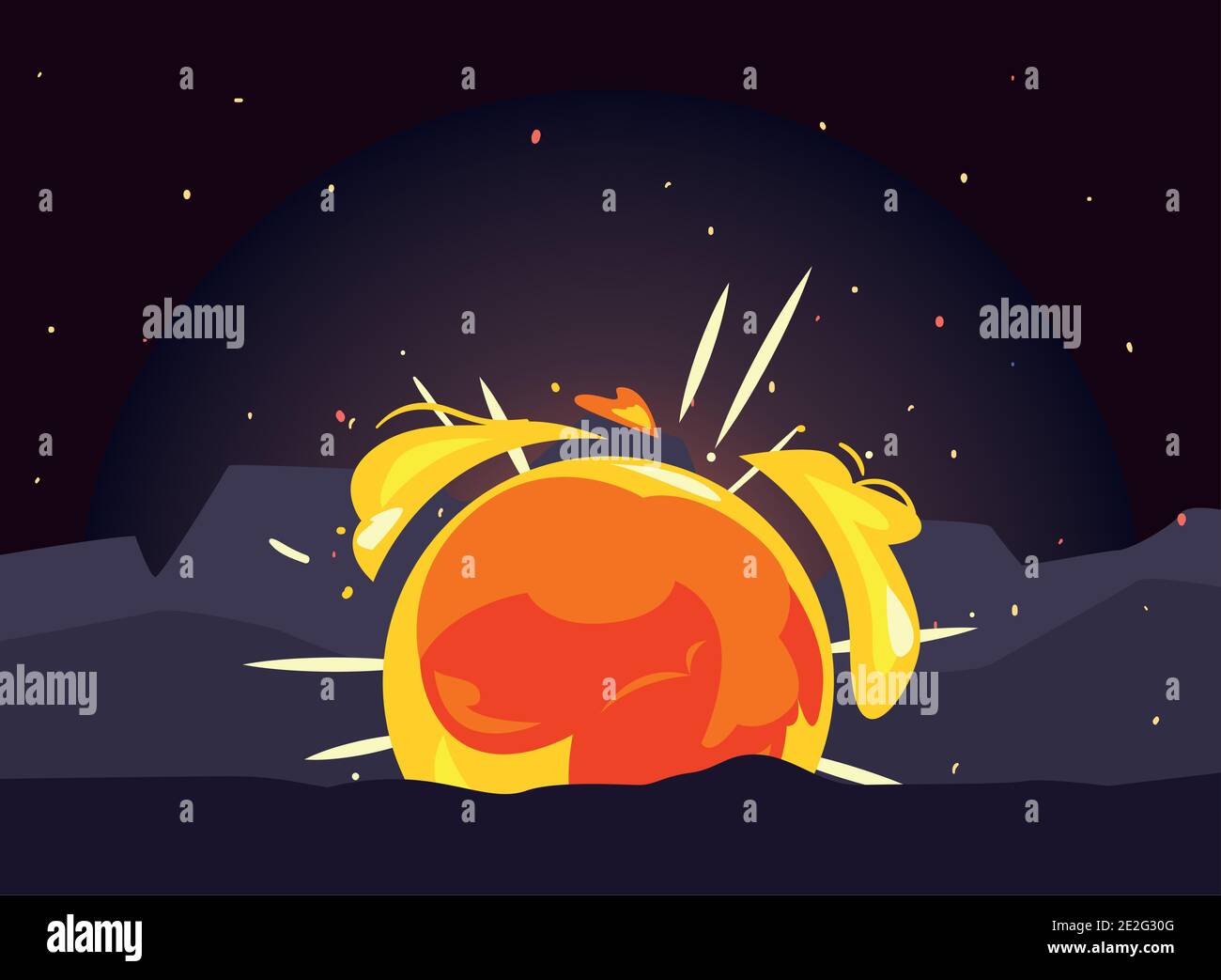 Military explosion flame at night with stars design, Weapon destruction ...