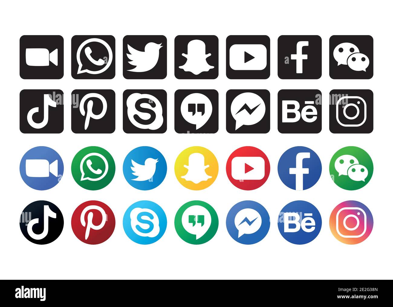 silhouette and colorful social media logo collection over white ...