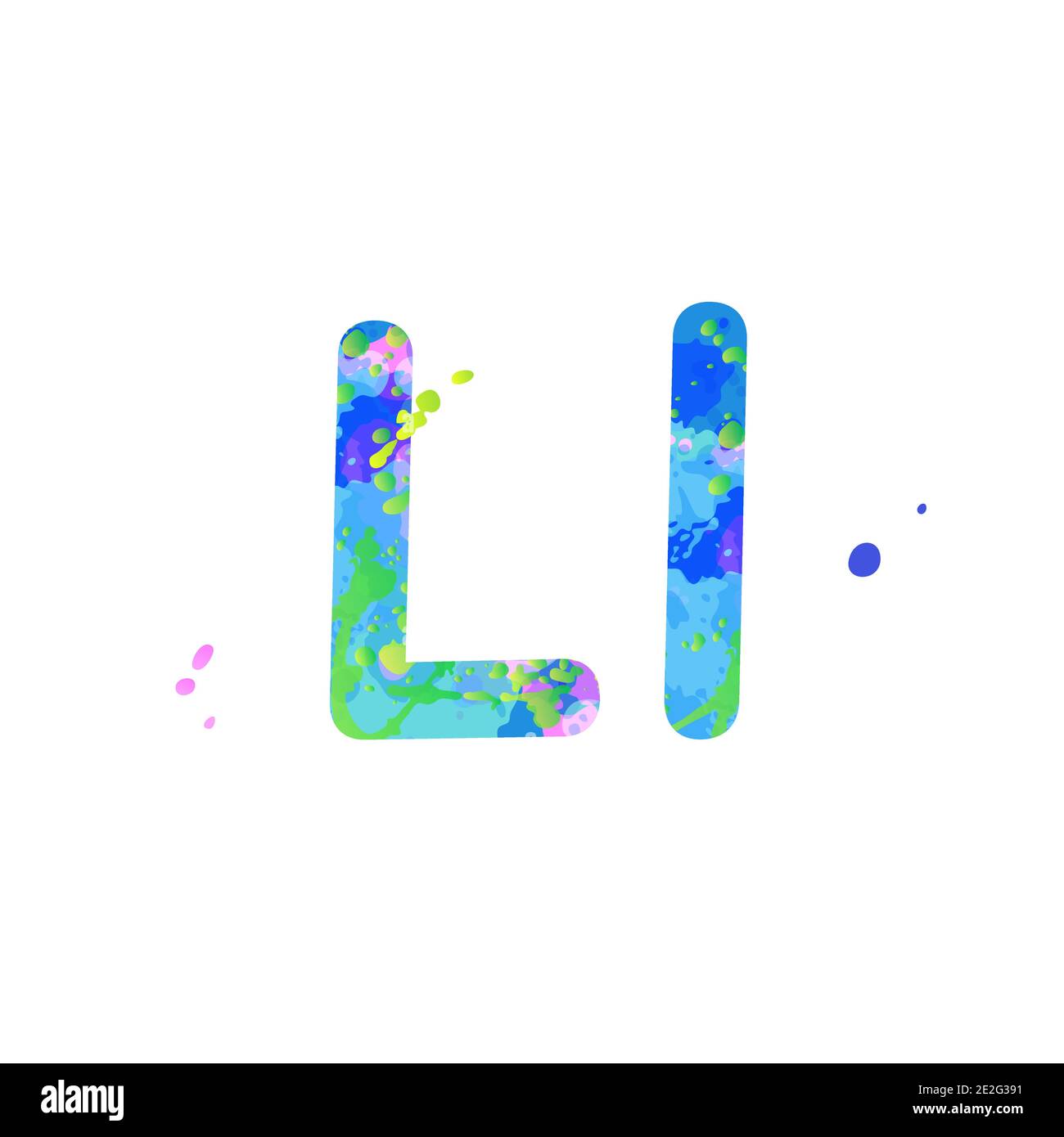 Letters L uppercase and lowercase with effect of liquid spots of paint ...