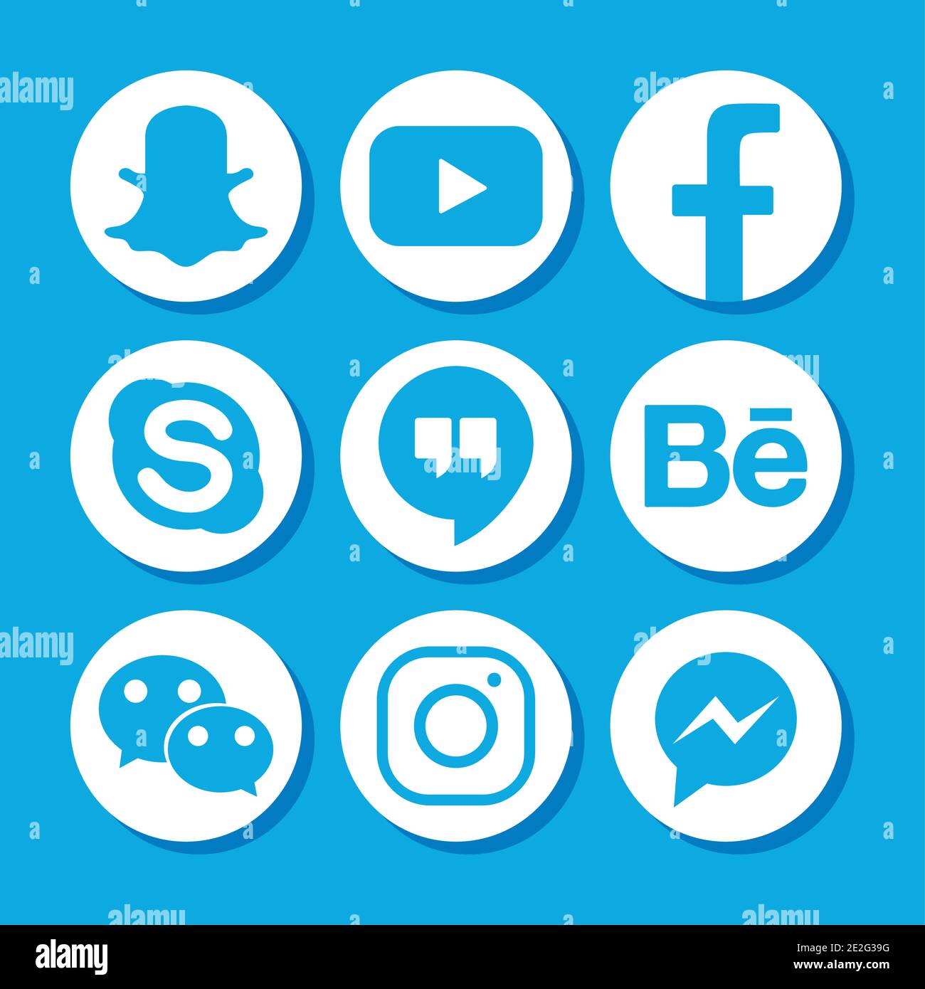 Social media logo symbols icon set over blue background, silhouette ...