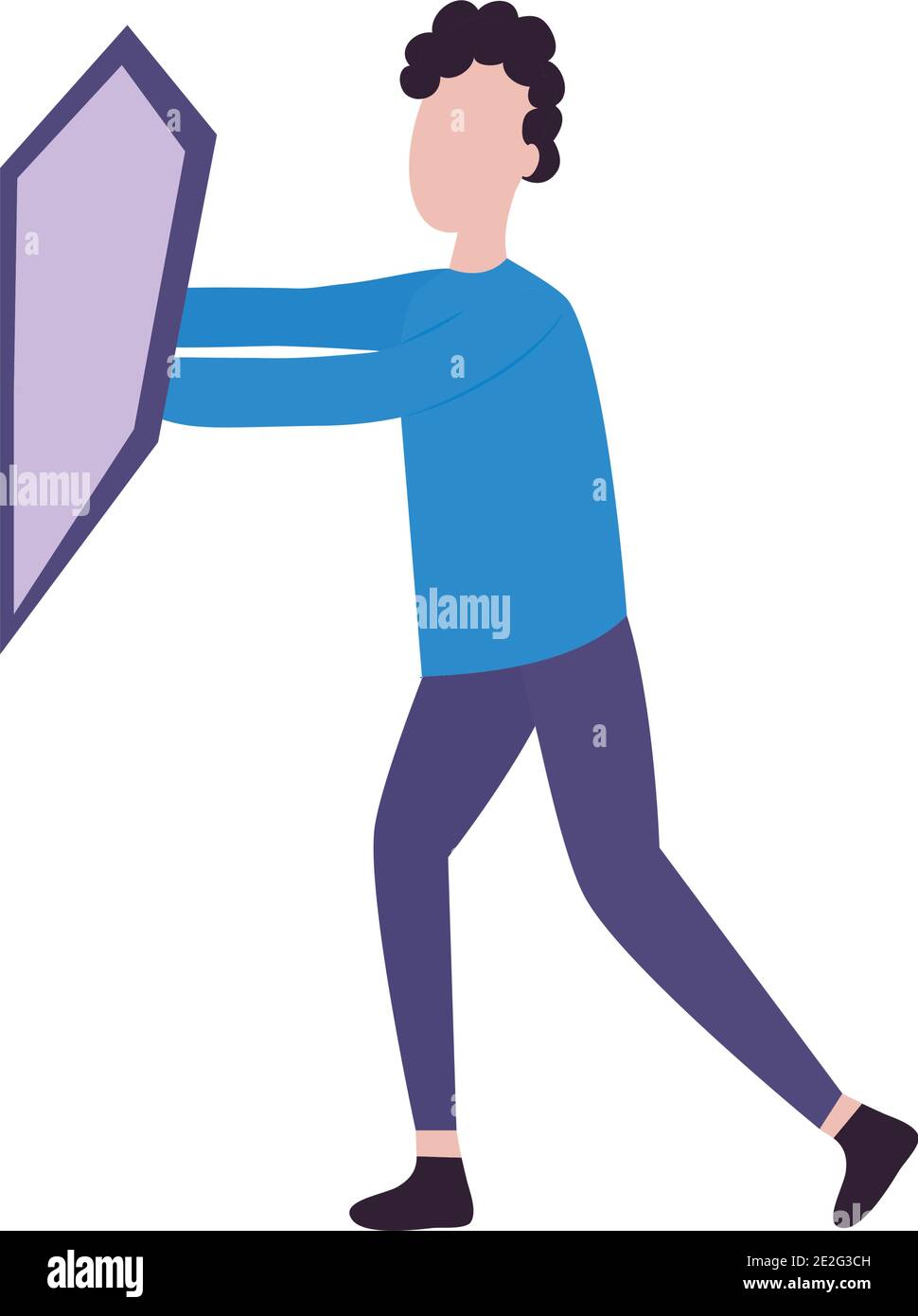man protecting himself from covid with a shield over white background ...