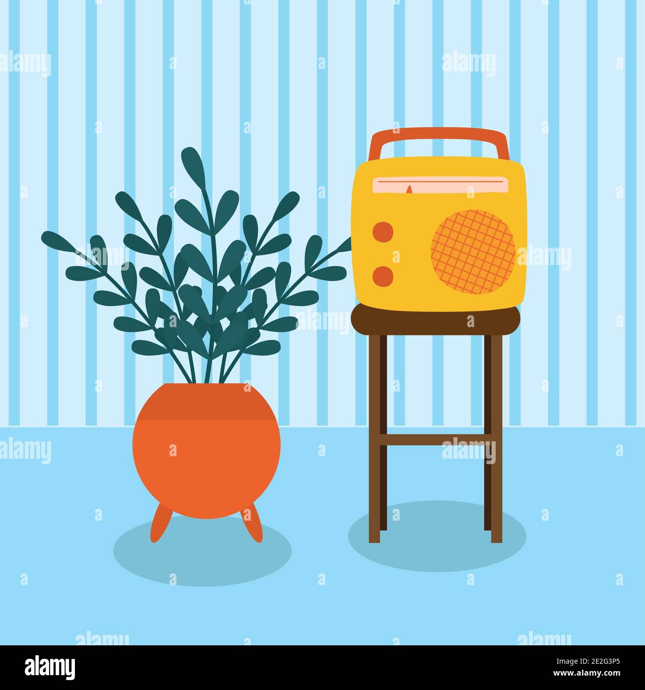 home plant inside pot and radio on table design, room and decoration ...