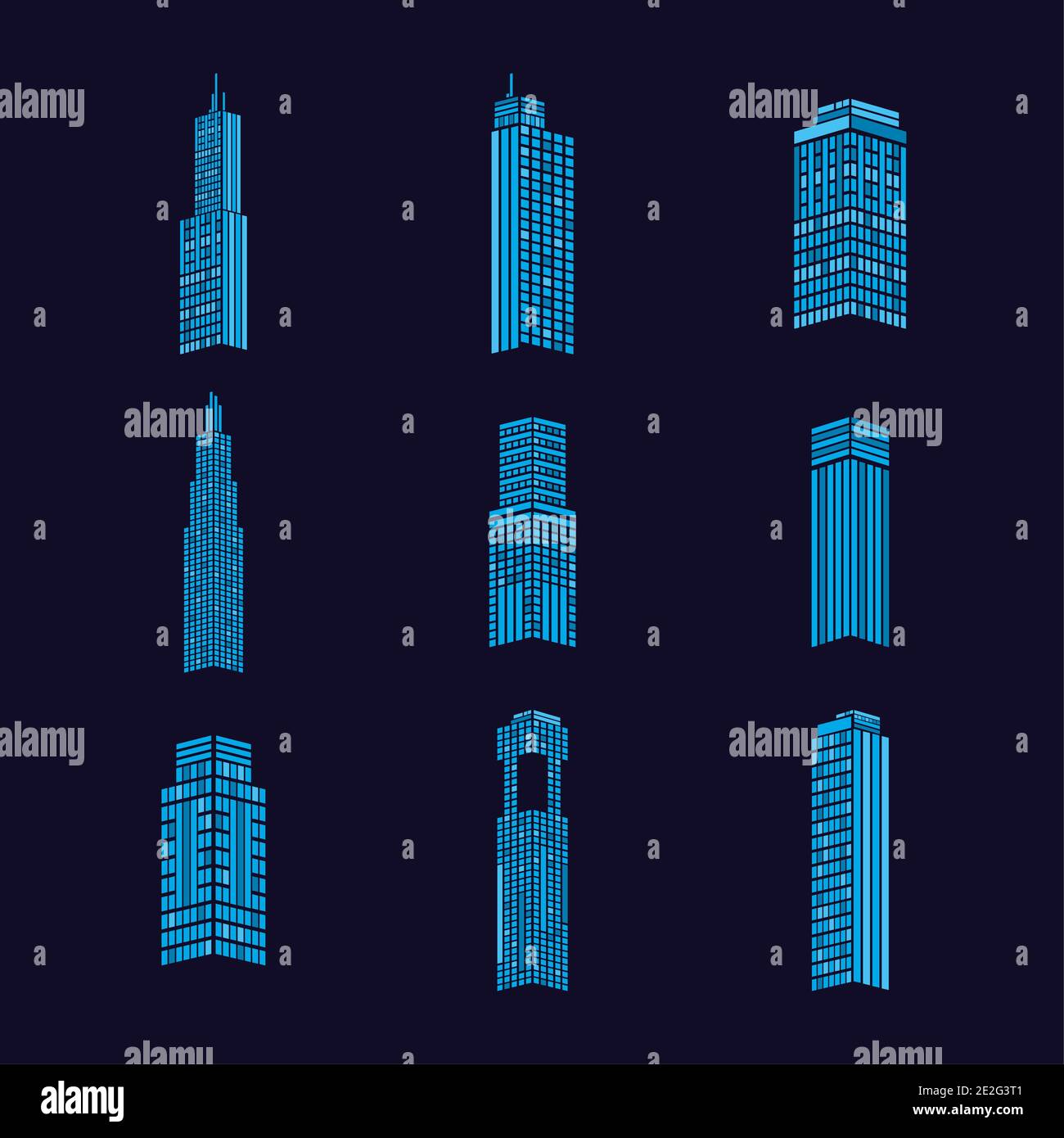 blue buildings of city icon set design, architecture urban modern ...