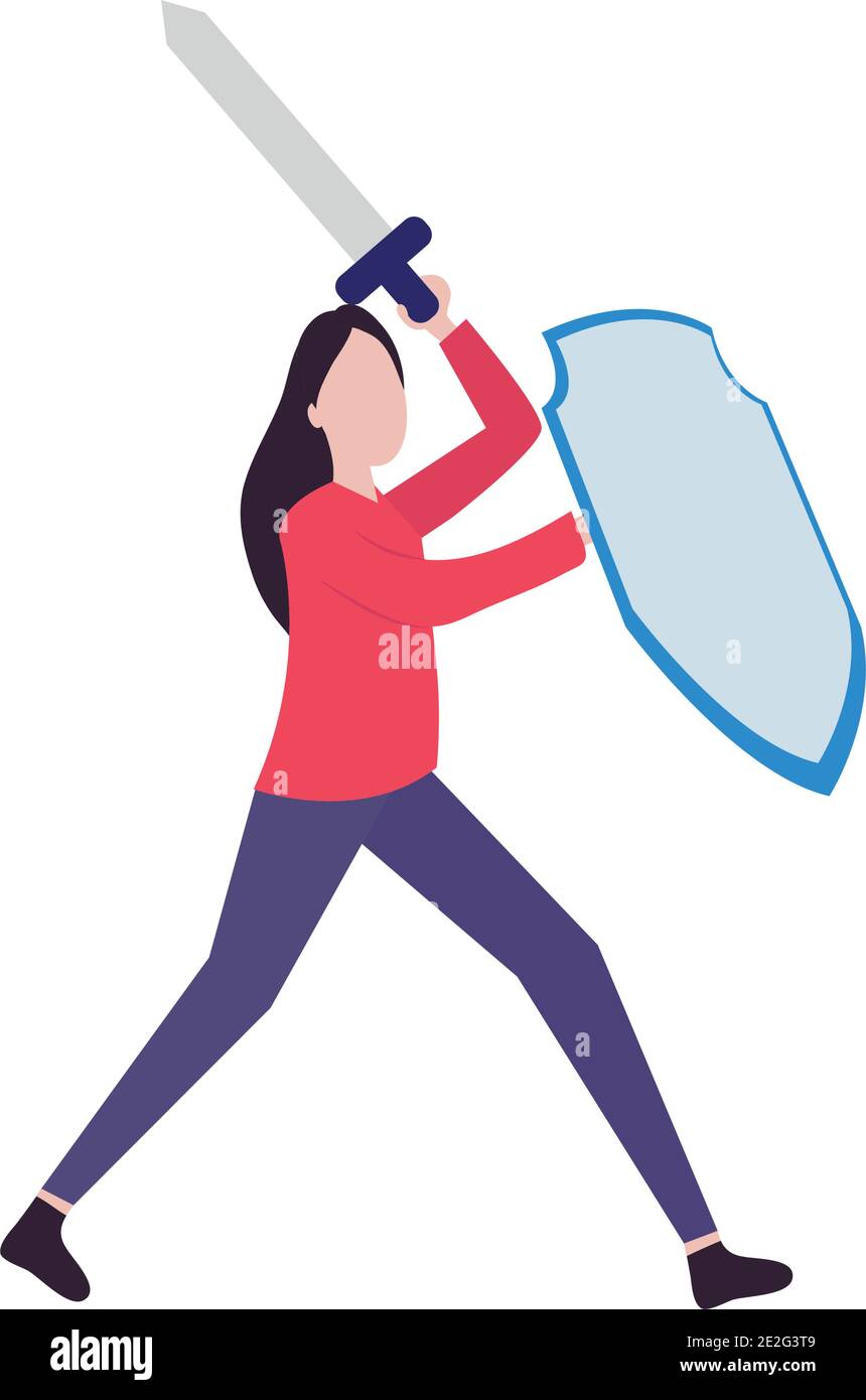 woman holding a sword and shield over white background, colorful design ...