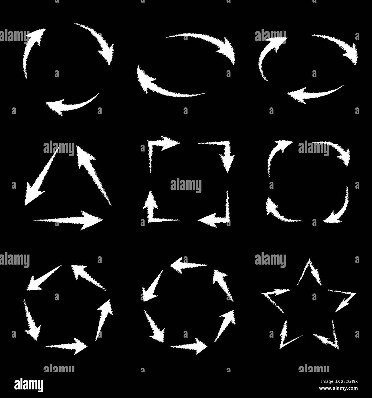 Black and white doodle arrows cycle diagram in different shapes, vector ...