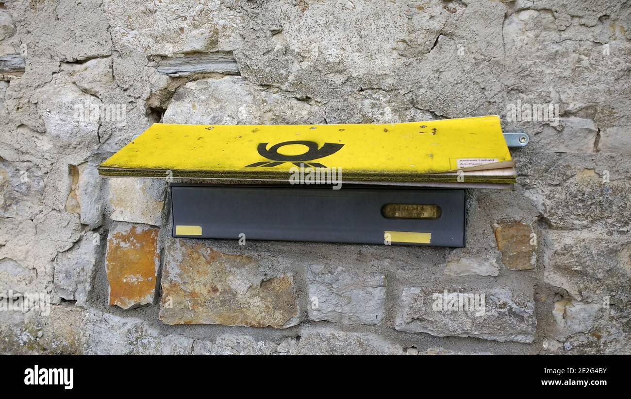 WIESENTHEID, GERMANY - Sep 10, 2019: Parts of a German mailbox attached ...