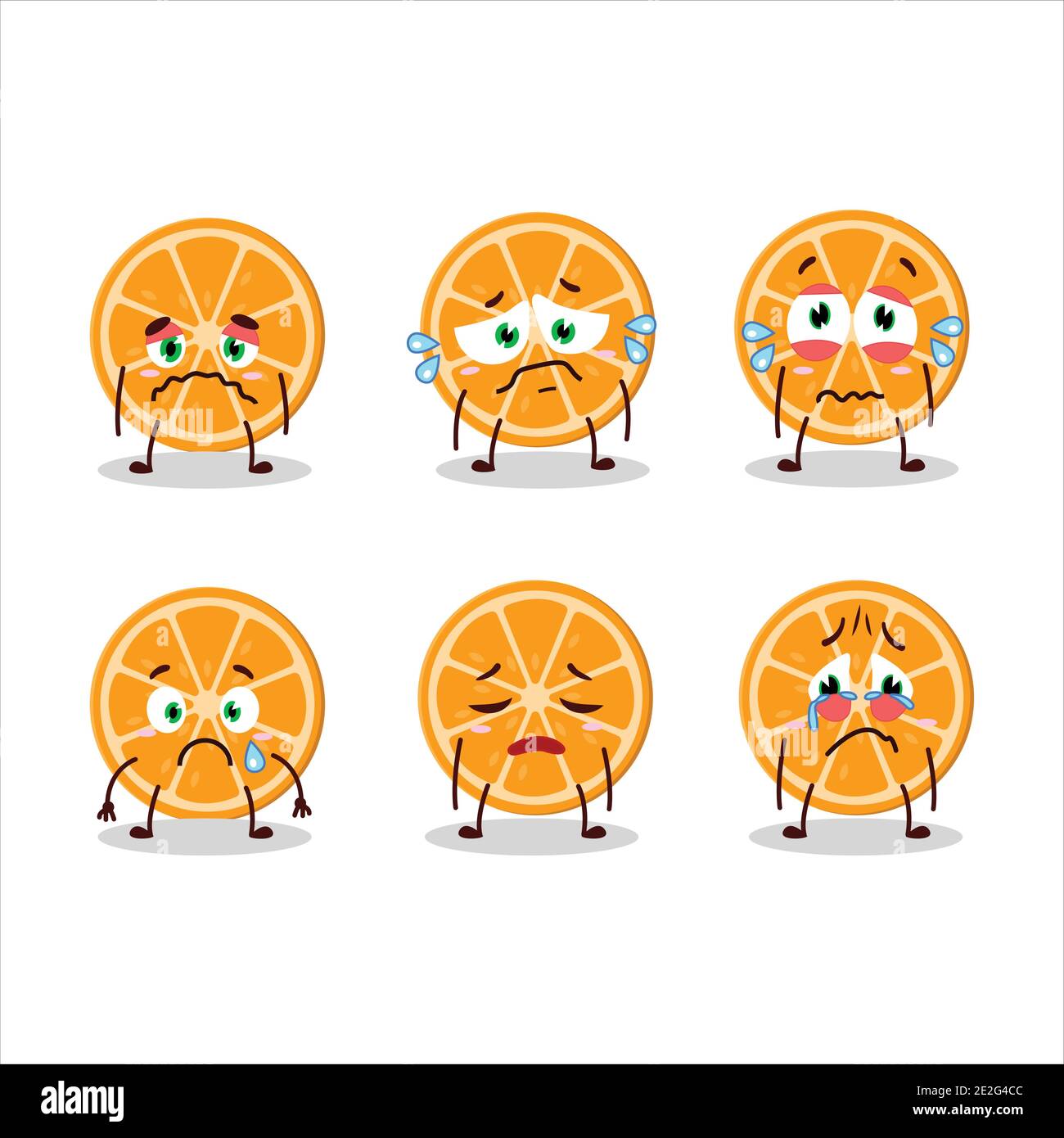 Slice of orange cartoon character with sad expression. Vector ...