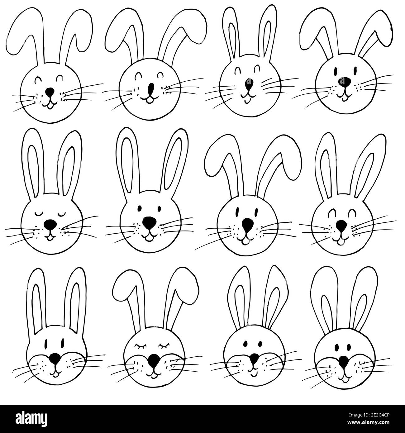 Easter illustration. Happy Easter. Set of hand drawings, Easter bunny ...