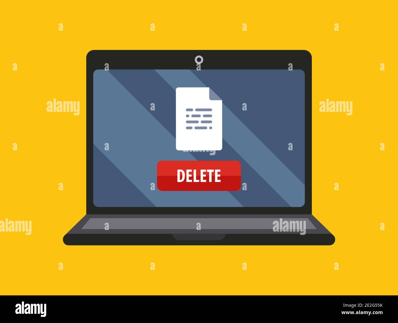 the document is deleted on the laptop screen. red button delete file ...