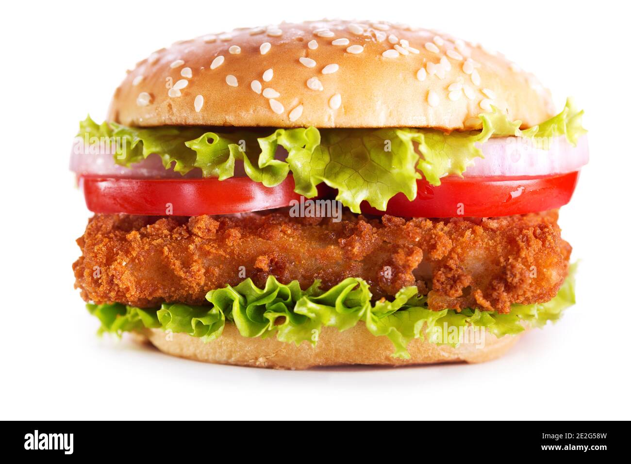 fish burger with vegetables isolated on white background Stock Photo ...