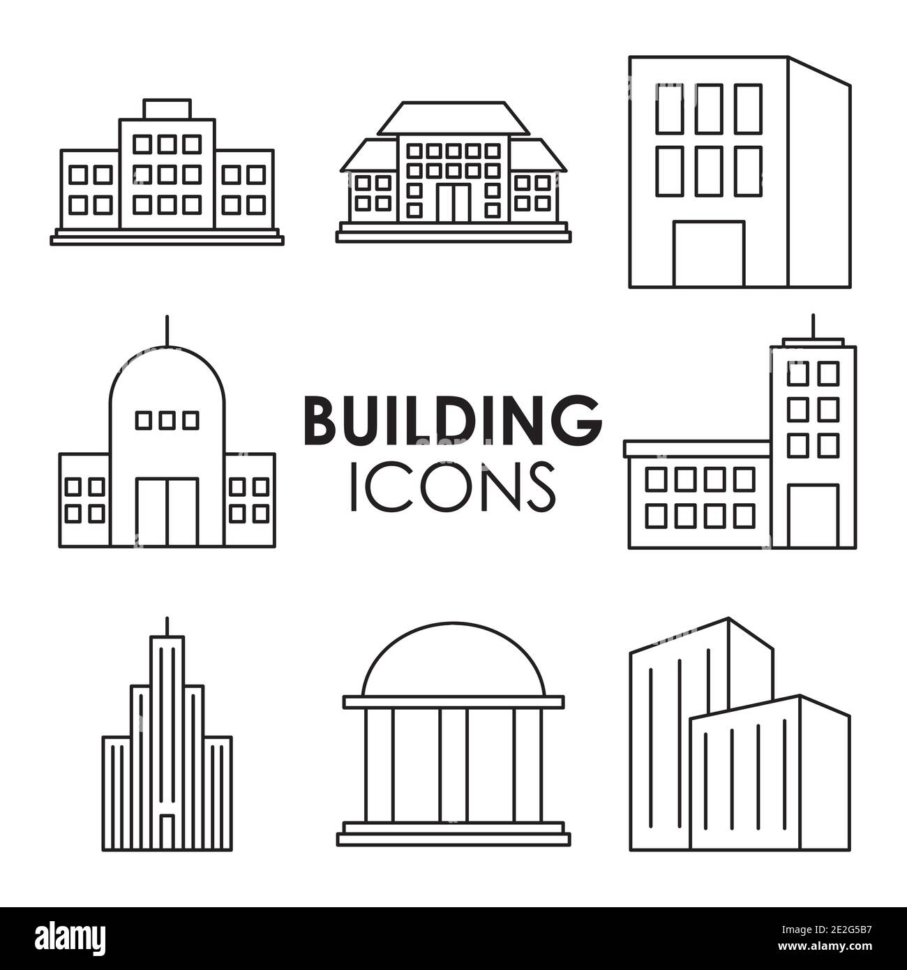 city buildings icons collection over white background, line style ...
