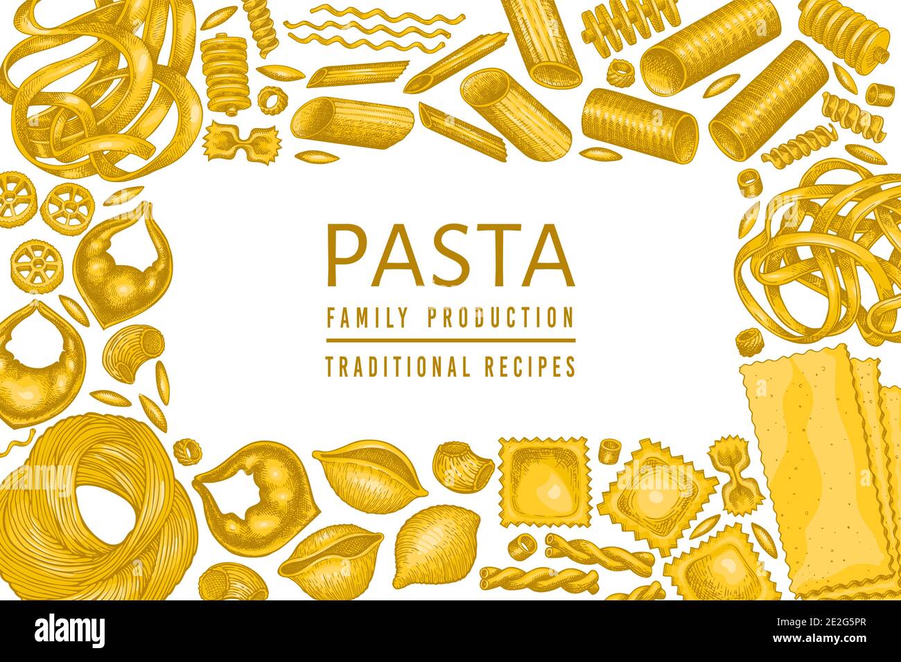 Italian pasta design template. Hand drawn vector food illustration ...