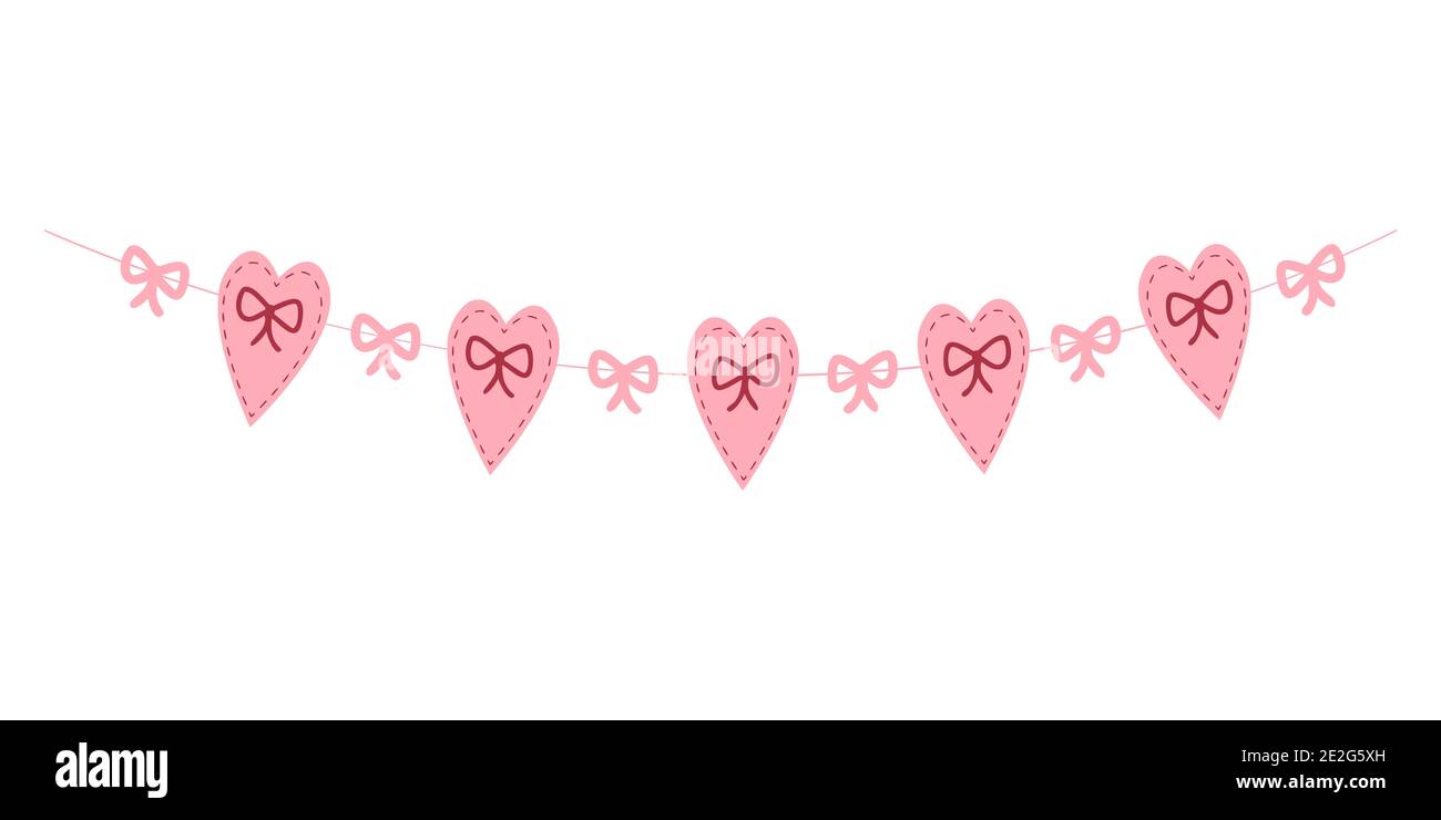 Heart and bows bunting isolated on white background. Garland for ...