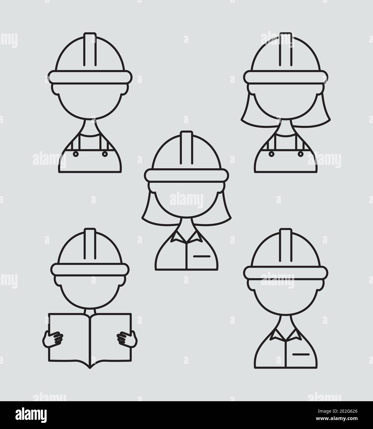 Construction Builders Icon Set Over White Background Line Style Vector Illustration Stock