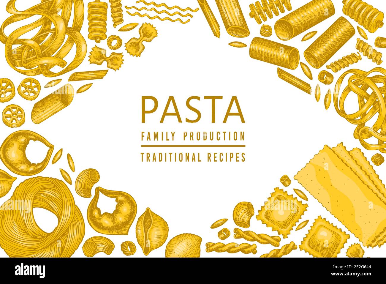 Italian pasta design template. Hand drawn vector food illustration ...