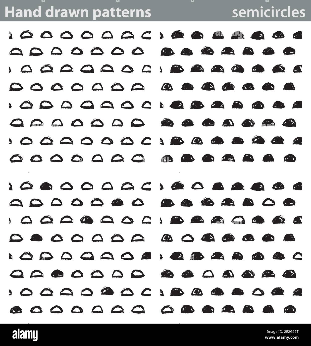 Four different seamless patterns made with hand drawn semicircles Stock ...