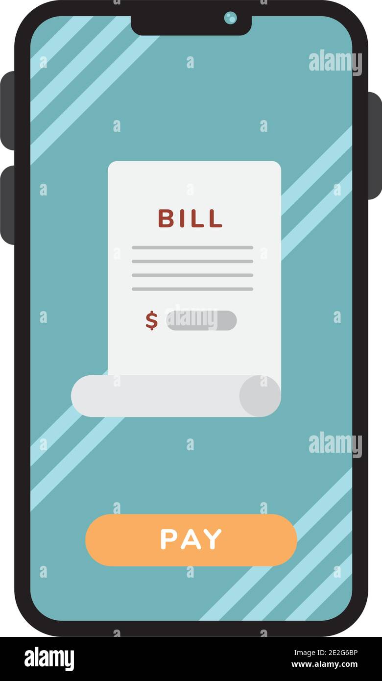 Bill paper and pay button in smartphone of money financial business ...