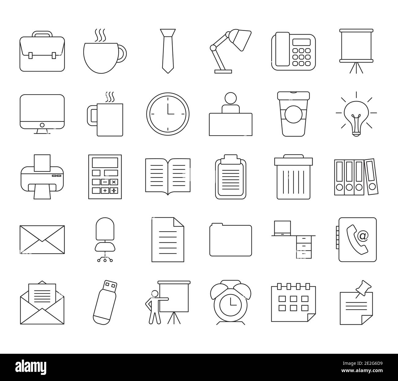 office elements icon set over white background, line style, vector ...