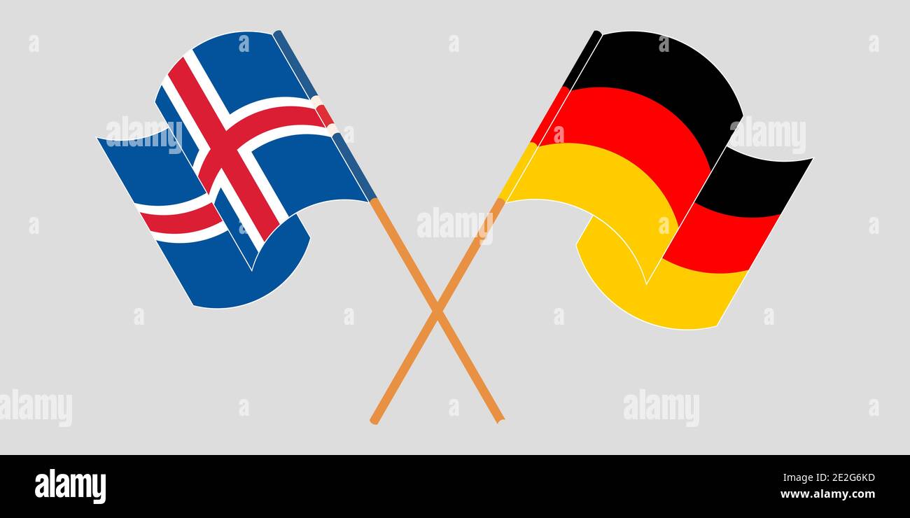 Crossed flags of Iceland and Germany. Official colors. Correct ...
