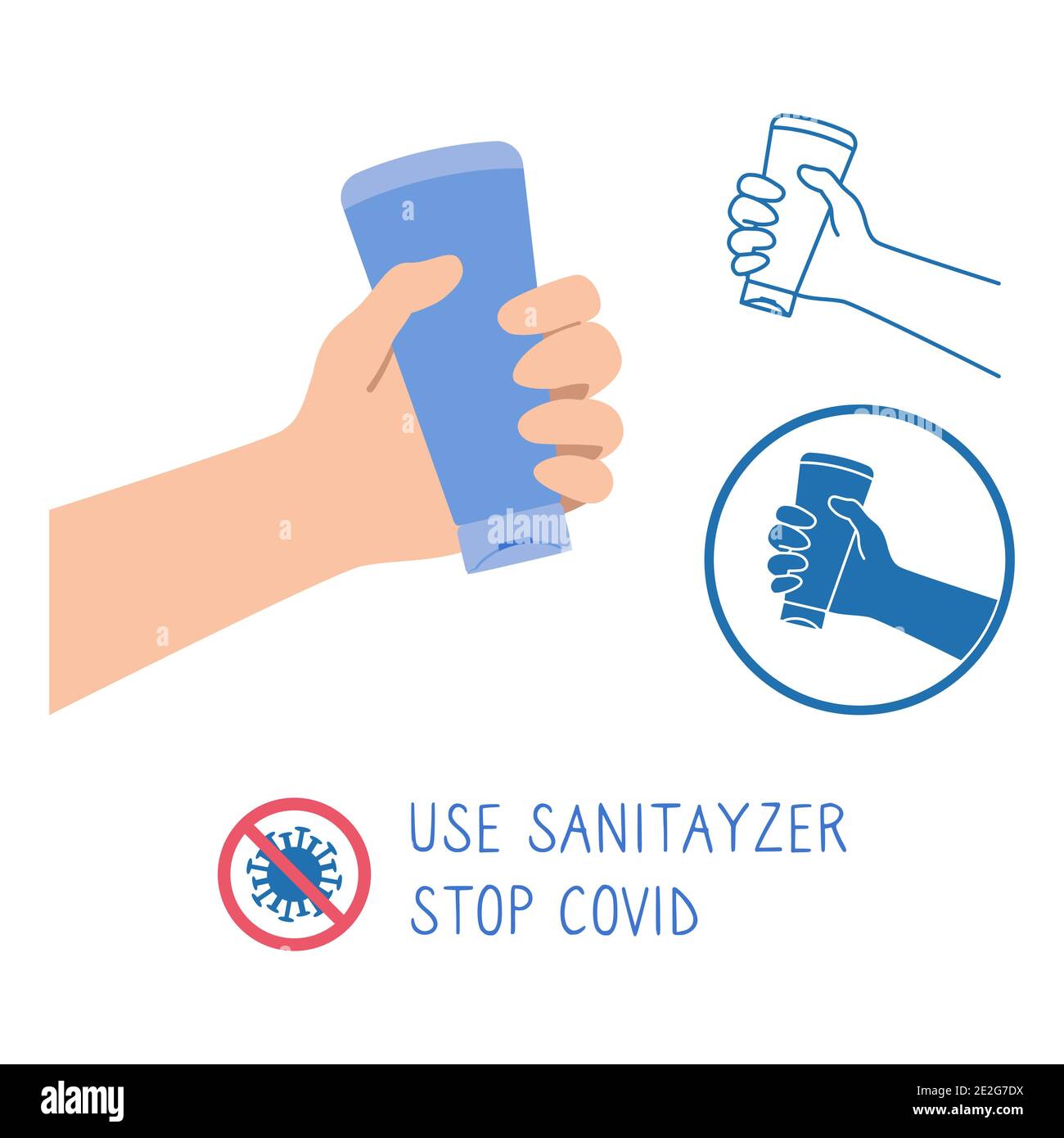 Hand holds cream antibacterial, antiviral tube set, cartoon linear and ...