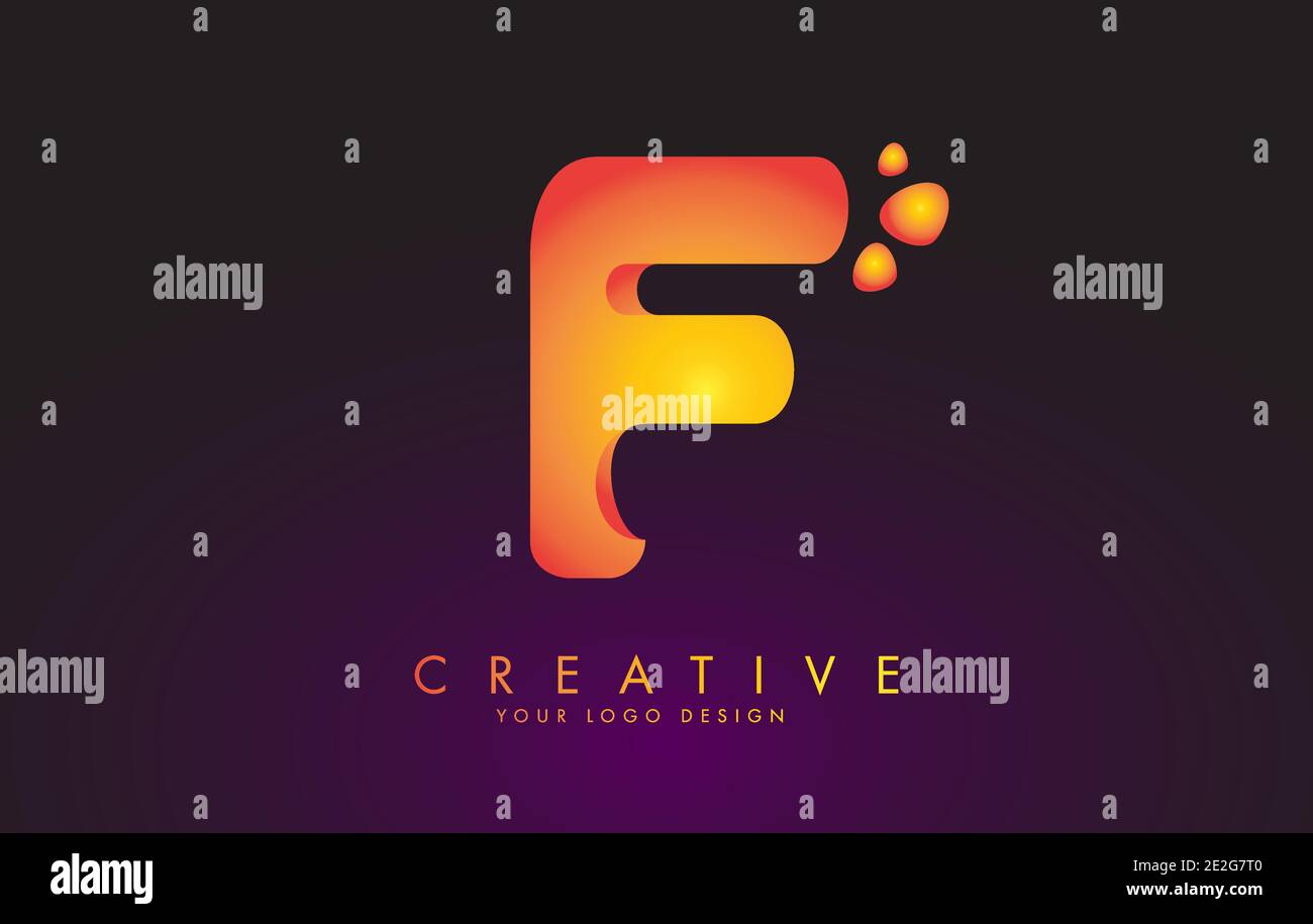 F Letter Logo Design with Dots. Vector Lettering Illustration of Orange Alphabet with Bubbles ...